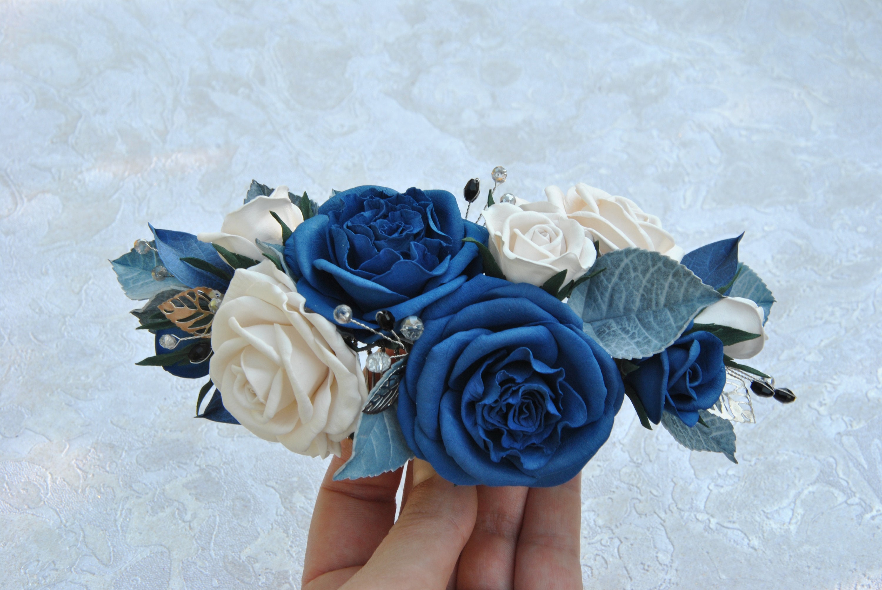 Blue flower hair comb bridal Blush and blue wedding hair piece | Etsy