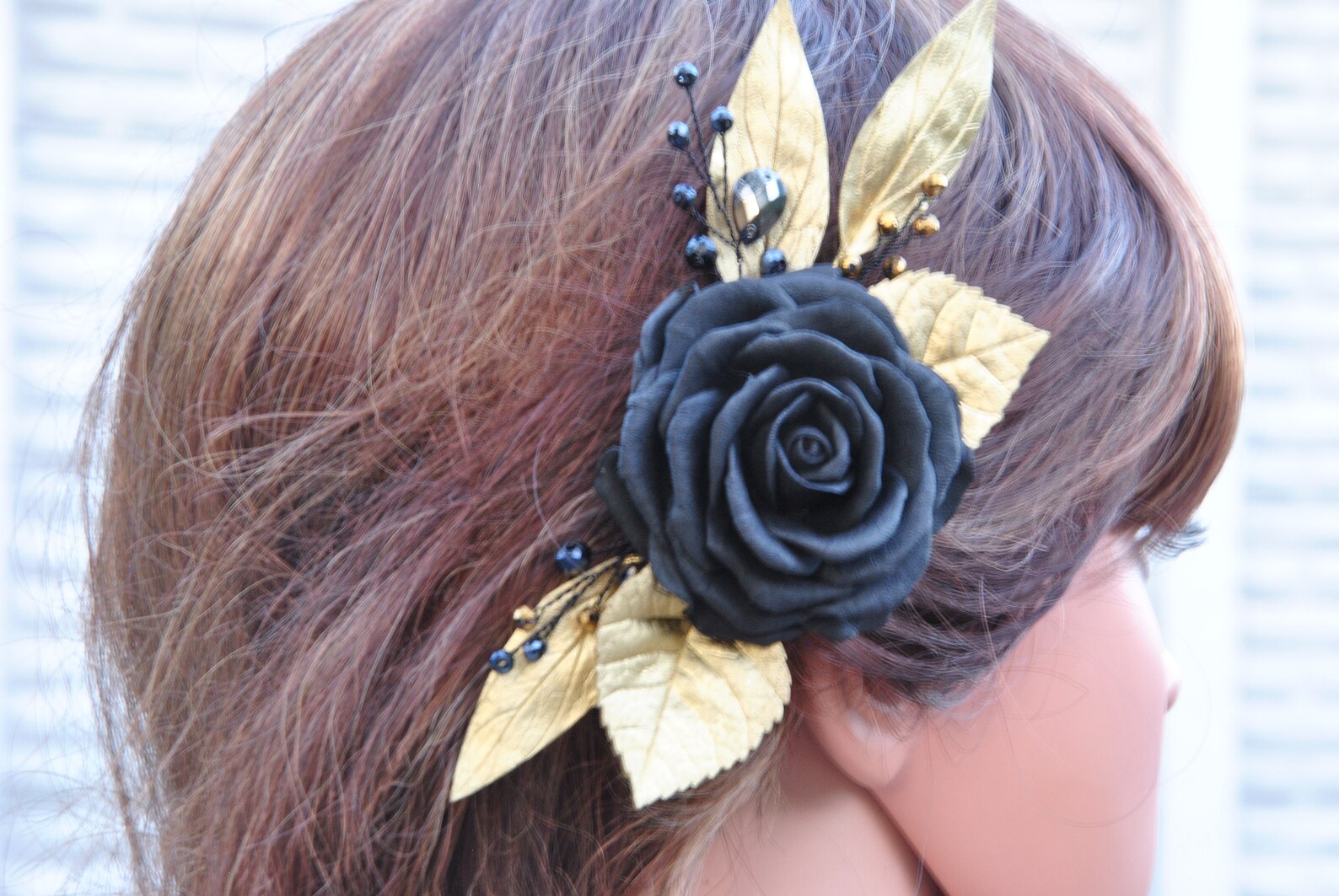 Goth Hair Clip Floral Black Rose Gold Leaves Women Hair Piece - Etsy
