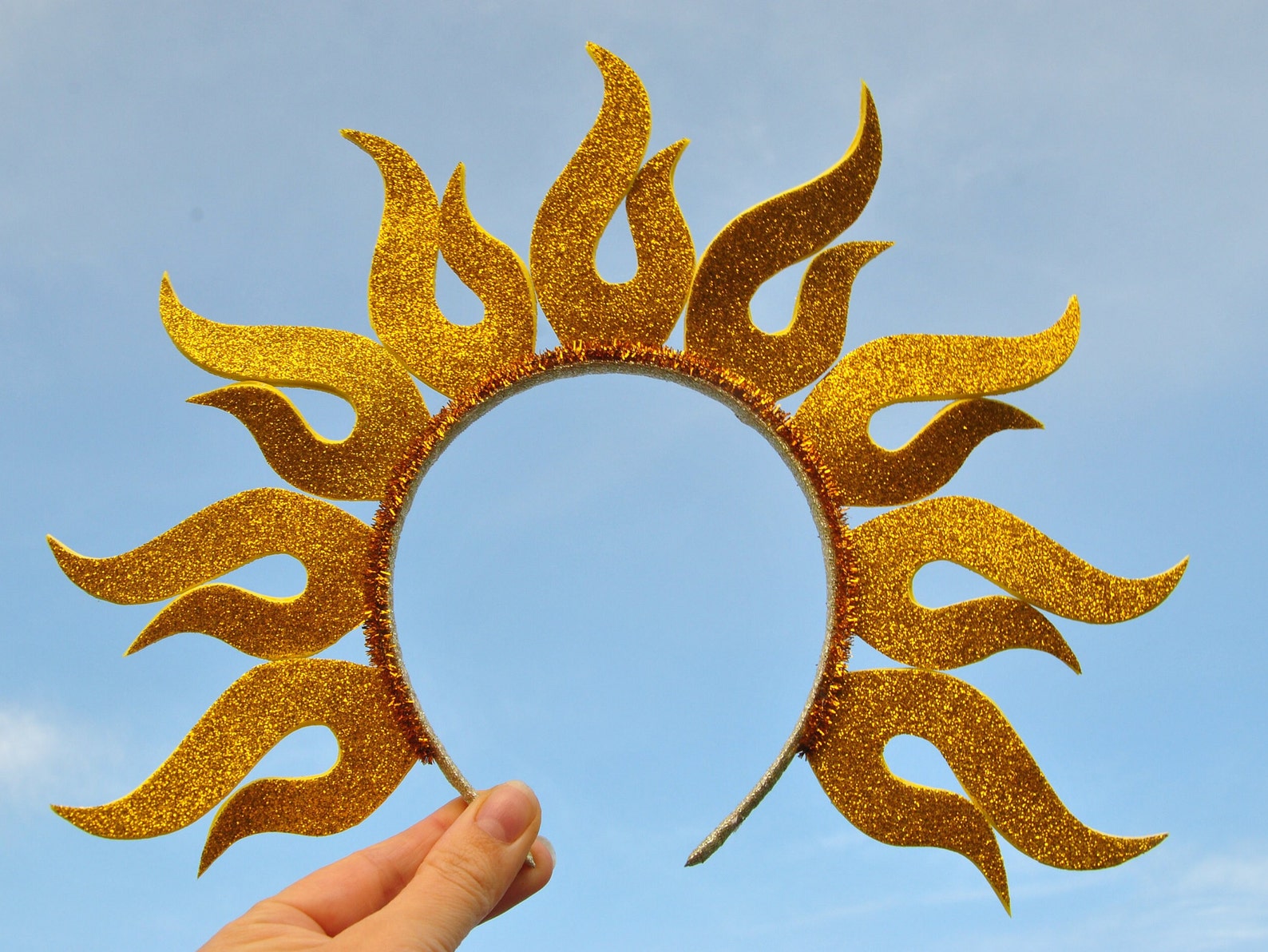 Gold sun crown headband Sun queen headpiece Festival sun halo | Etsy