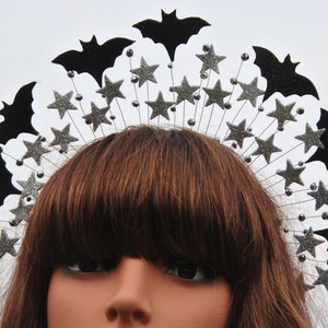 Halloween Crown Headband Bat Wing Headpiece Silver Star Crown Winged ...