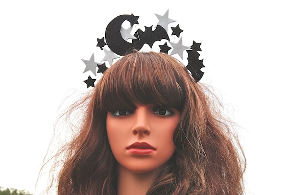 Halloween Crown Moon Star Headpiece Black White Halo Crown Bat | Etsy