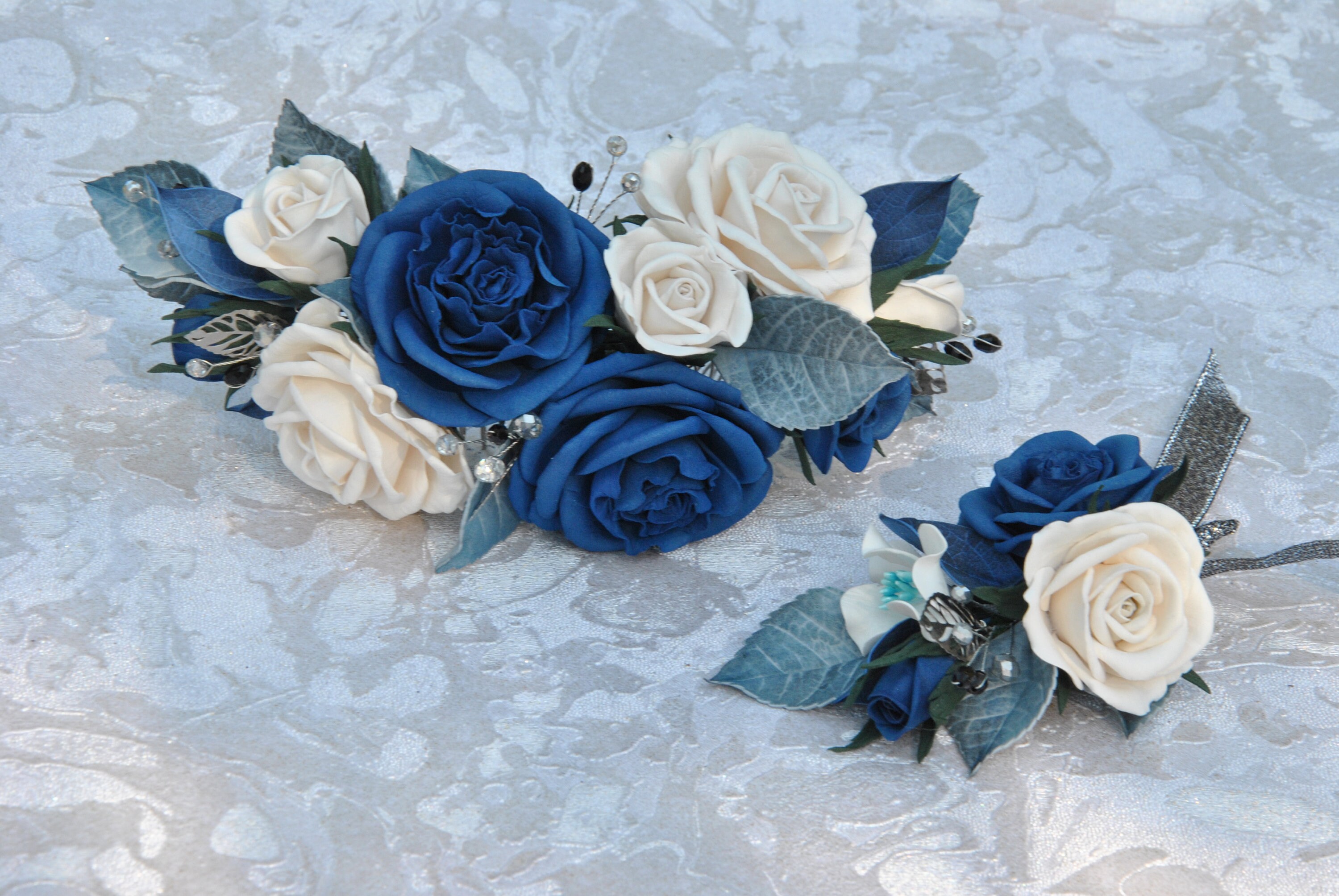 Blue flower hair comb bridal Blush and blue wedding hair piece | Etsy