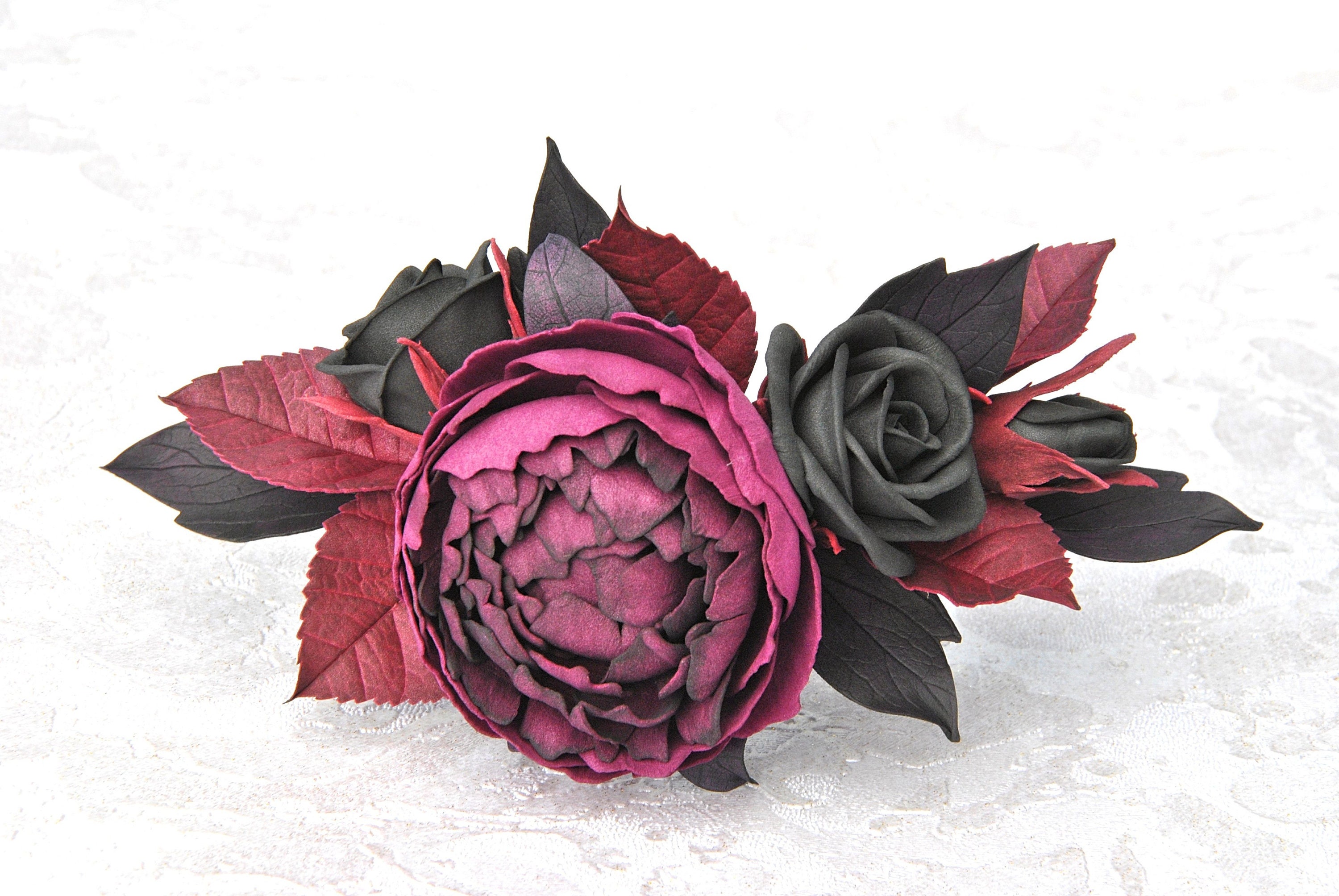 Gothic Hair Clip Wedding Goth Headpiece Black Burgundy Goth | Etsy