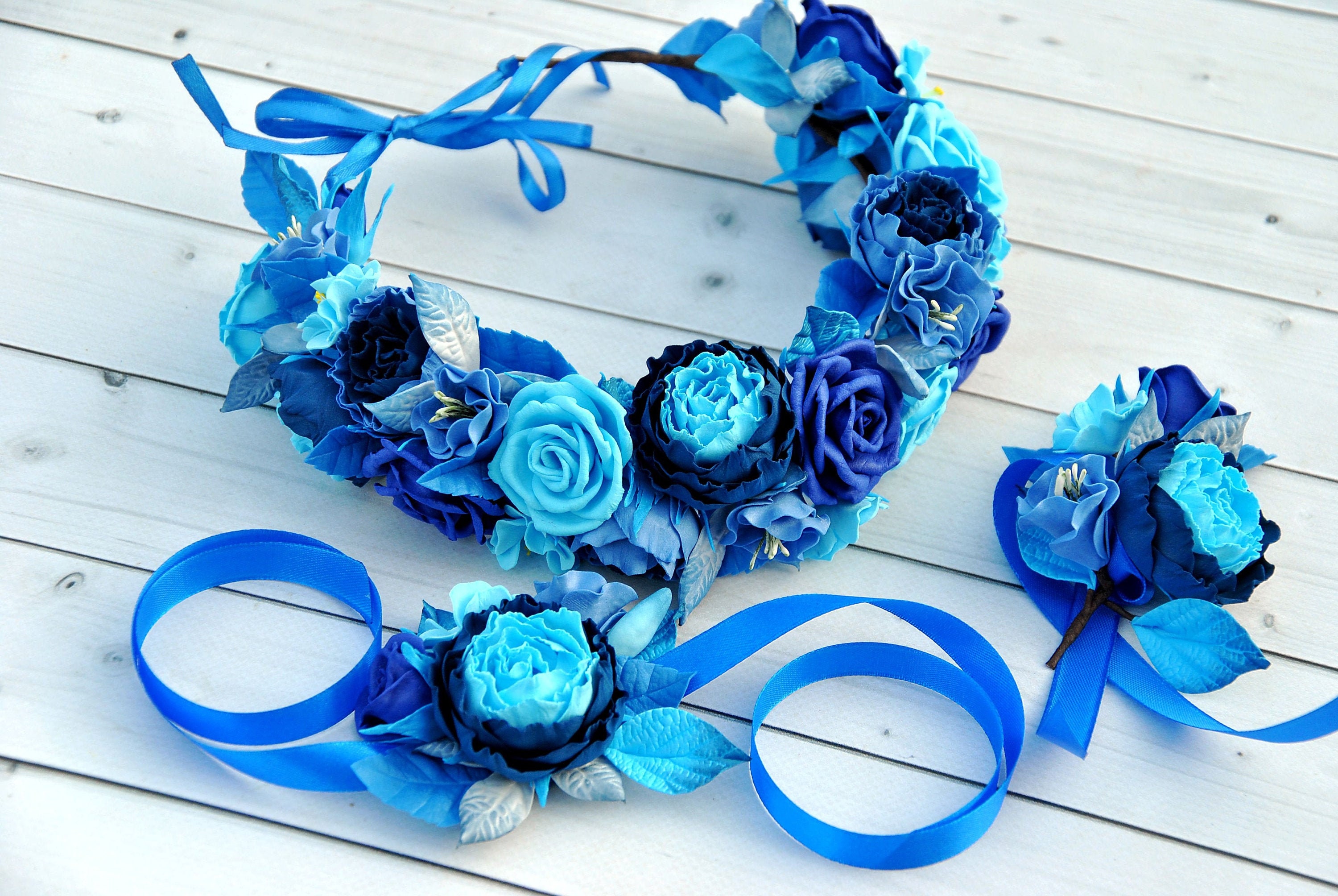 Blue Flower Crown Wedding Flower Girl Crown Navy Blue Rose - Etsy