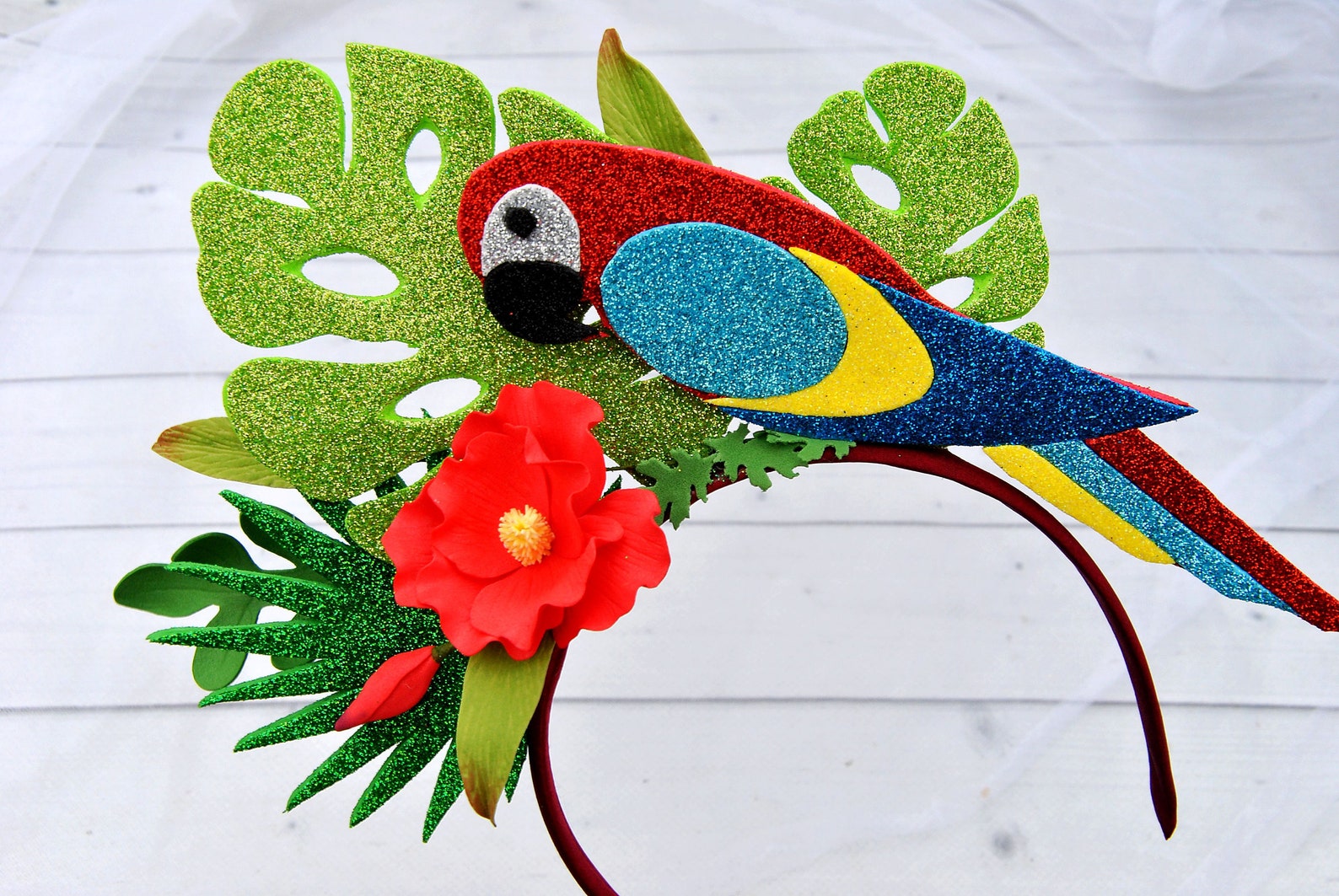 Parrot Headband Tropical Floral Headpiece Monstera Palm Leaves - Etsy
