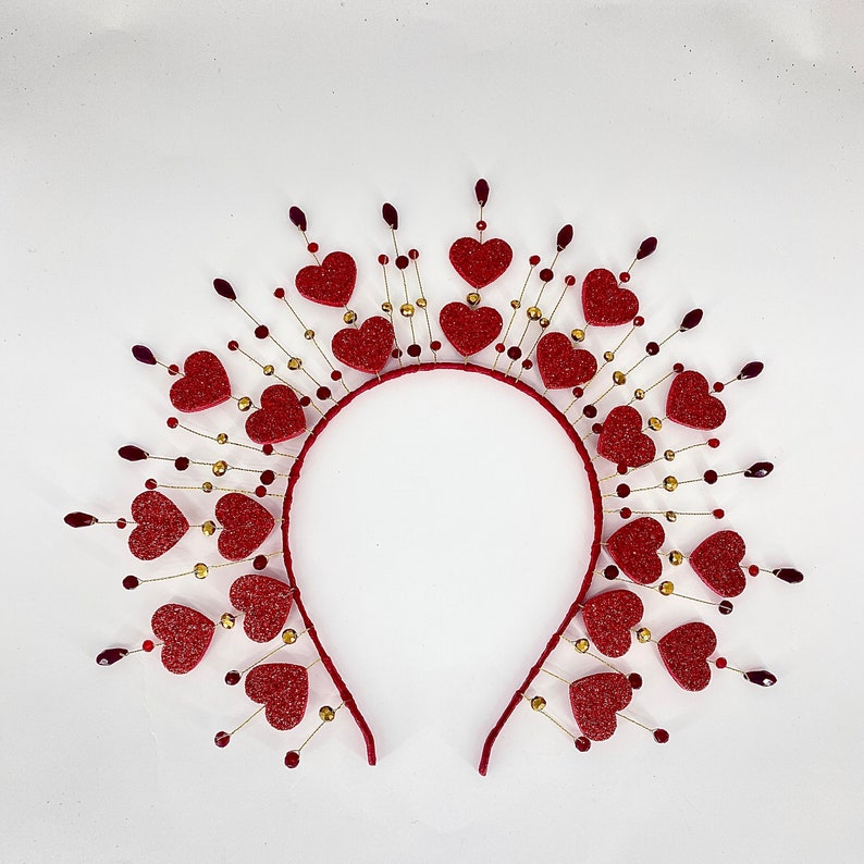 Queen of Hearts Crown Valentines Headpiece Red Hearts Headband - Etsy