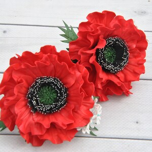 Poppy Hair Clips, Pins Baby Flower Elastic Ties Red Poppy Hair Piece ...