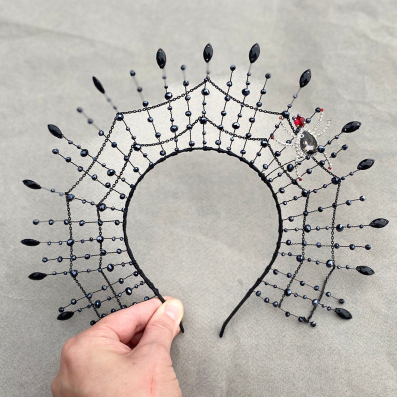 Goth Halo Crown Black Spider Crown Halloween Headband Spiked - Etsy