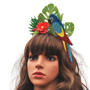 Parrot Headband Tropical Floral Headpiece Monstera Palm Leaves Festival ...