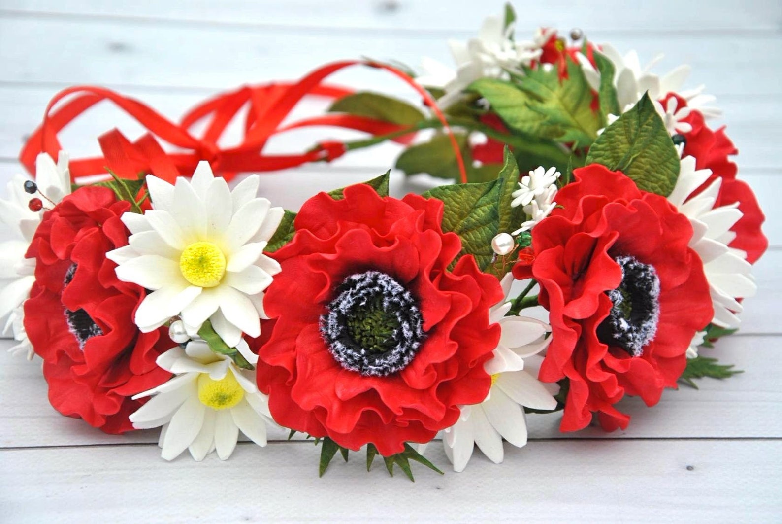 Poppy Flower Crown Bridal Red Flower Headpiece Rustic Floral Crown ...
