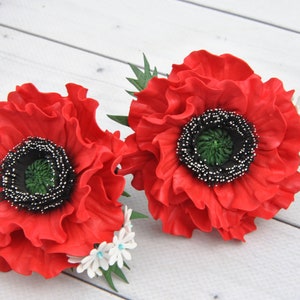 Poppy Hair Clips, Pins Baby Flower Elastic Ties Red Poppy Hair Piece ...
