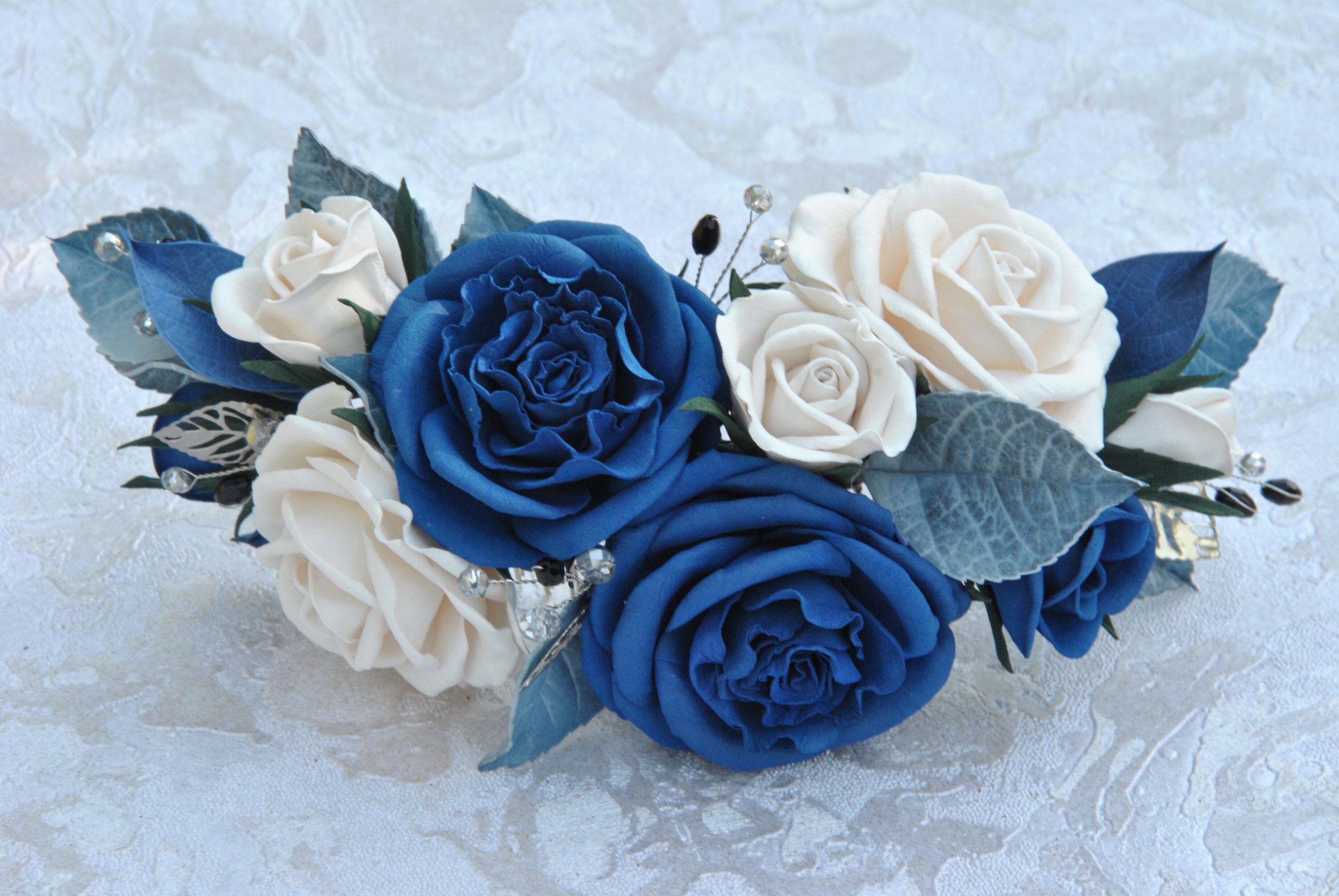 Blue flower hair comb bridal Blush and blue wedding hair piece | Etsy