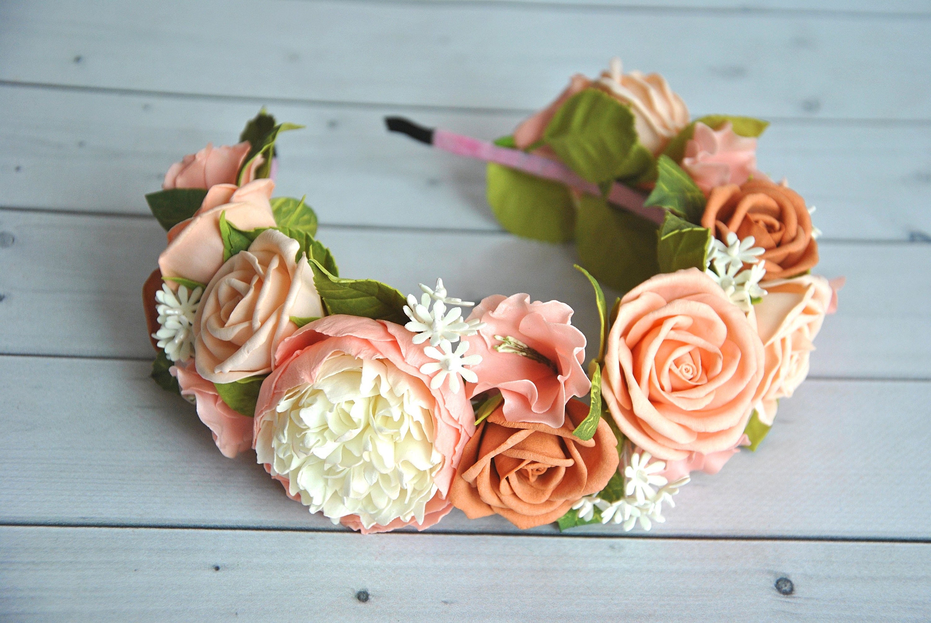 Flower Crown Coral Rust Wedding Hair Piece Coral Bridal - Etsy