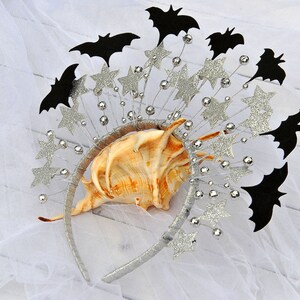 Halloween Crown Headband Bat Wing Headpiece Silver Star Crown Winged ...