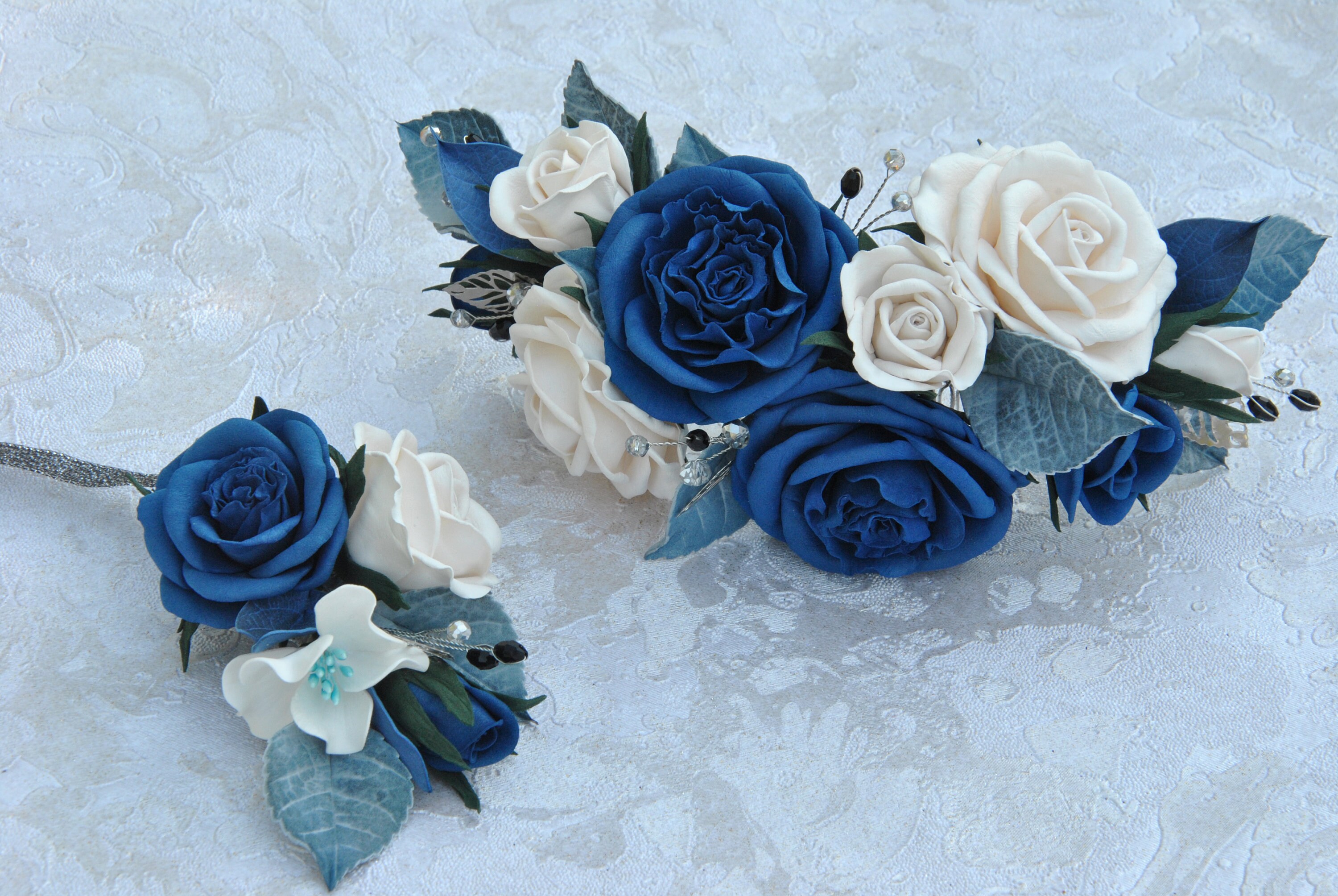 Blue flower hair comb bridal Blush and blue wedding hair piece | Etsy