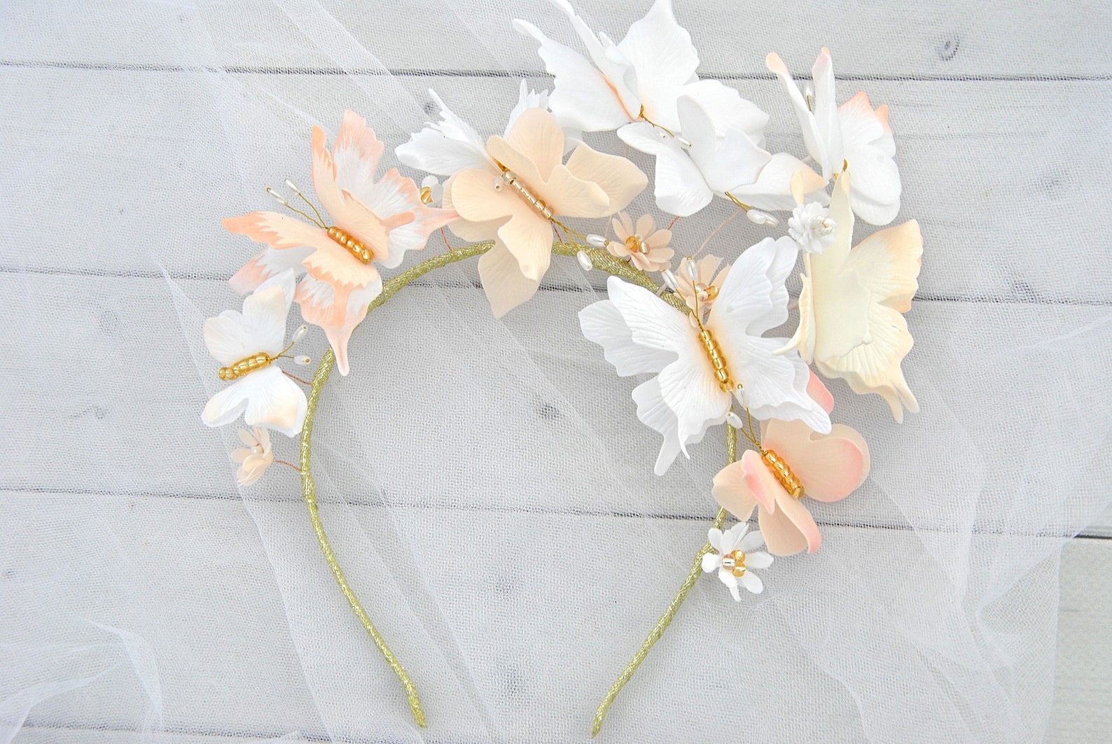 Butterfly Crown Headpiece Rose Gold Wedding Headband White | Etsy