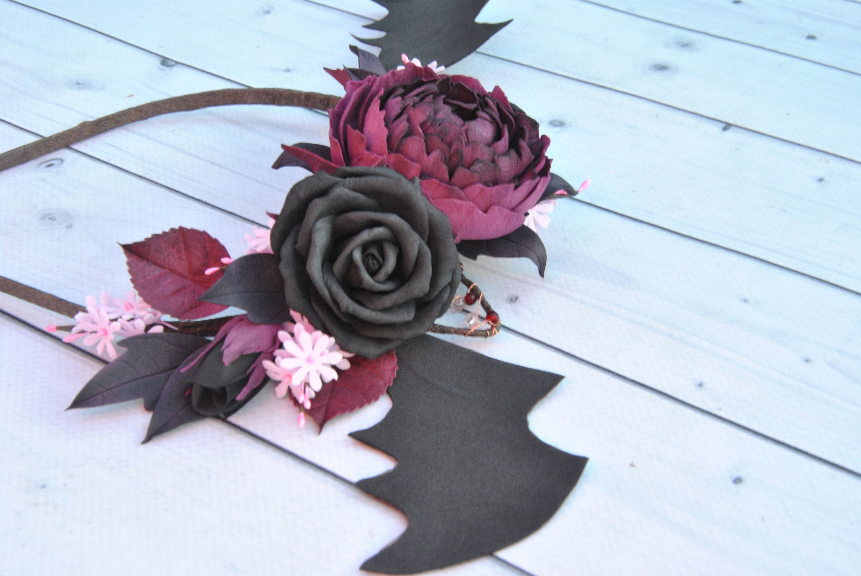 Bat wing Halloween headband Black burgundy goth headpiece Bat | Etsy