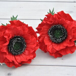 Poppy Hair Clips, Pins Baby Flower Elastic Ties Red Poppy Hair Piece ...