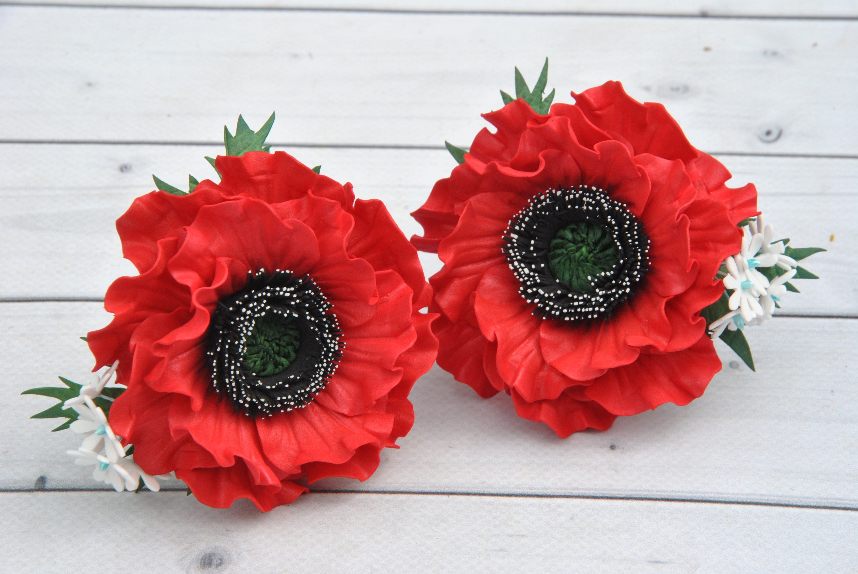 Poppy Hair Clips Pins Baby Flower Elastic Ties Red Poppy Hair - Etsy