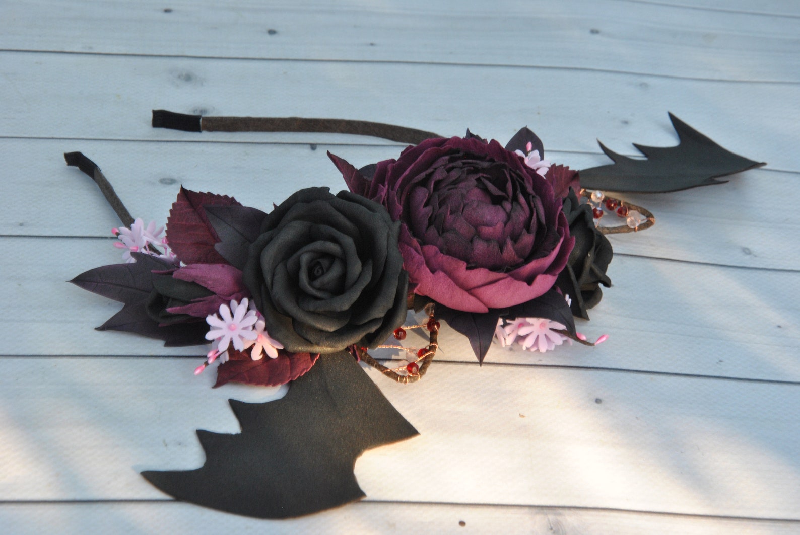 Bat wing Halloween headband Black burgundy goth headpiece Bat | Etsy