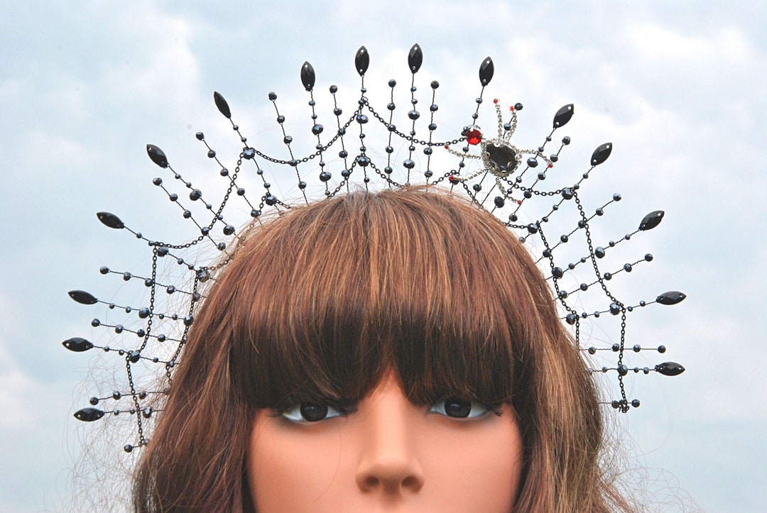 Goth Halo Crown Black Spider Crown Halloween Headband Spiked Crystal ...