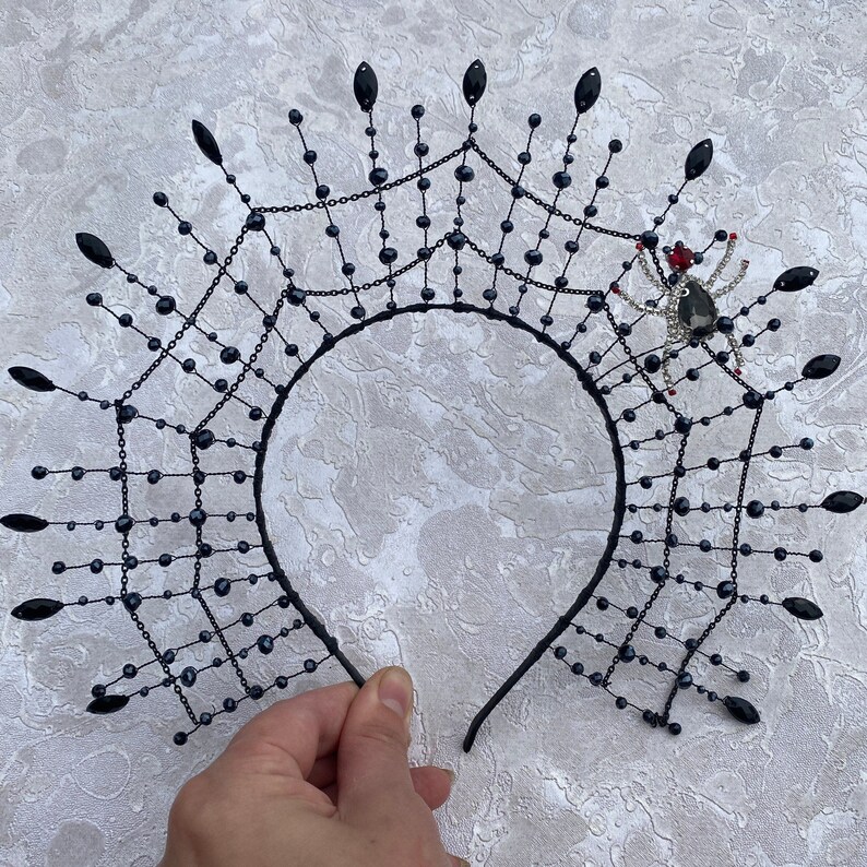 Goth Halo Crown Black Spider Crown Halloween Headband Spiked - Etsy
