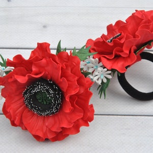 Poppy Hair Clips, Pins Baby Flower Elastic Ties Red Poppy Hair Piece ...