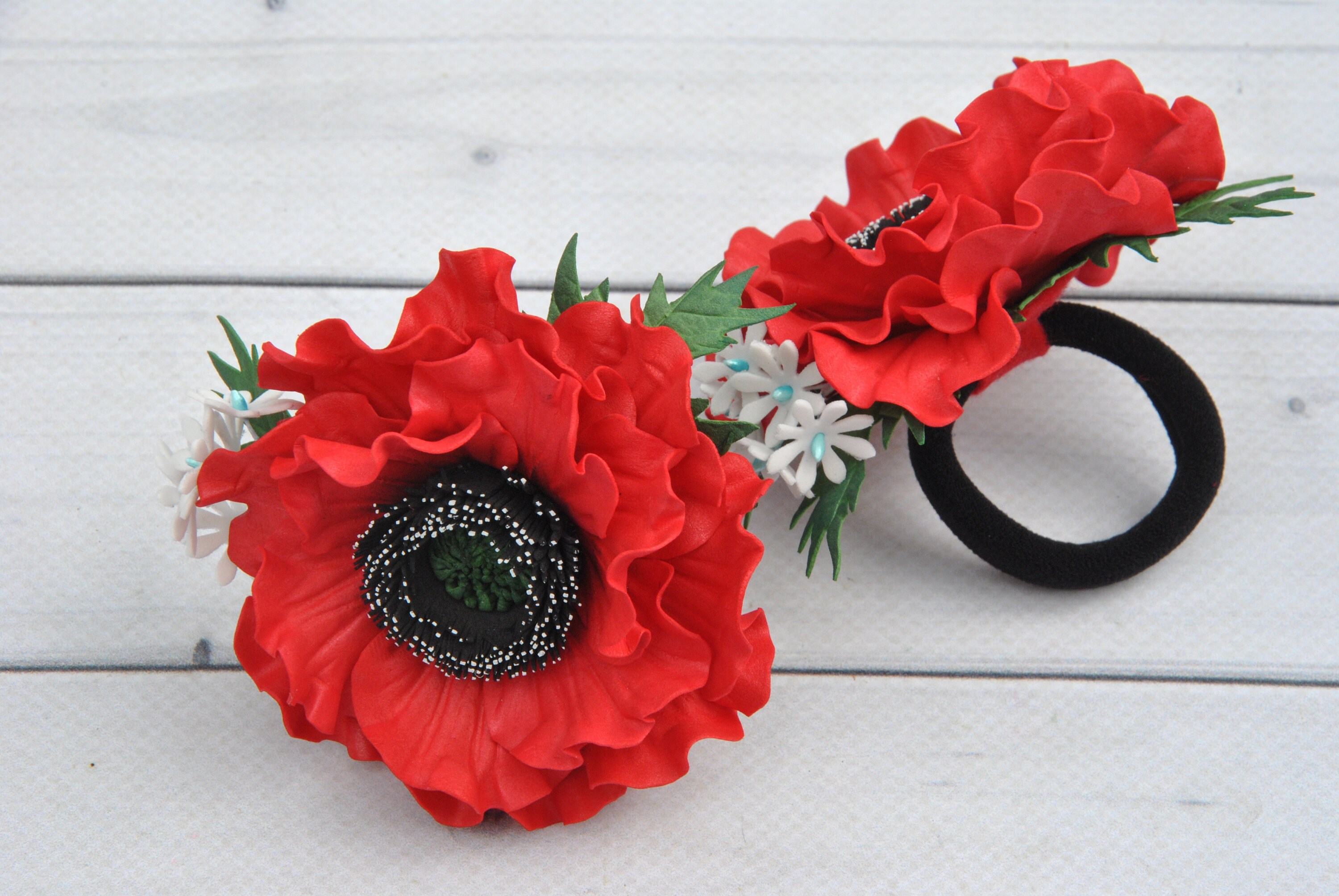 Poppy hair clips pins Baby flower elastic ties Red poppy hair | Etsy