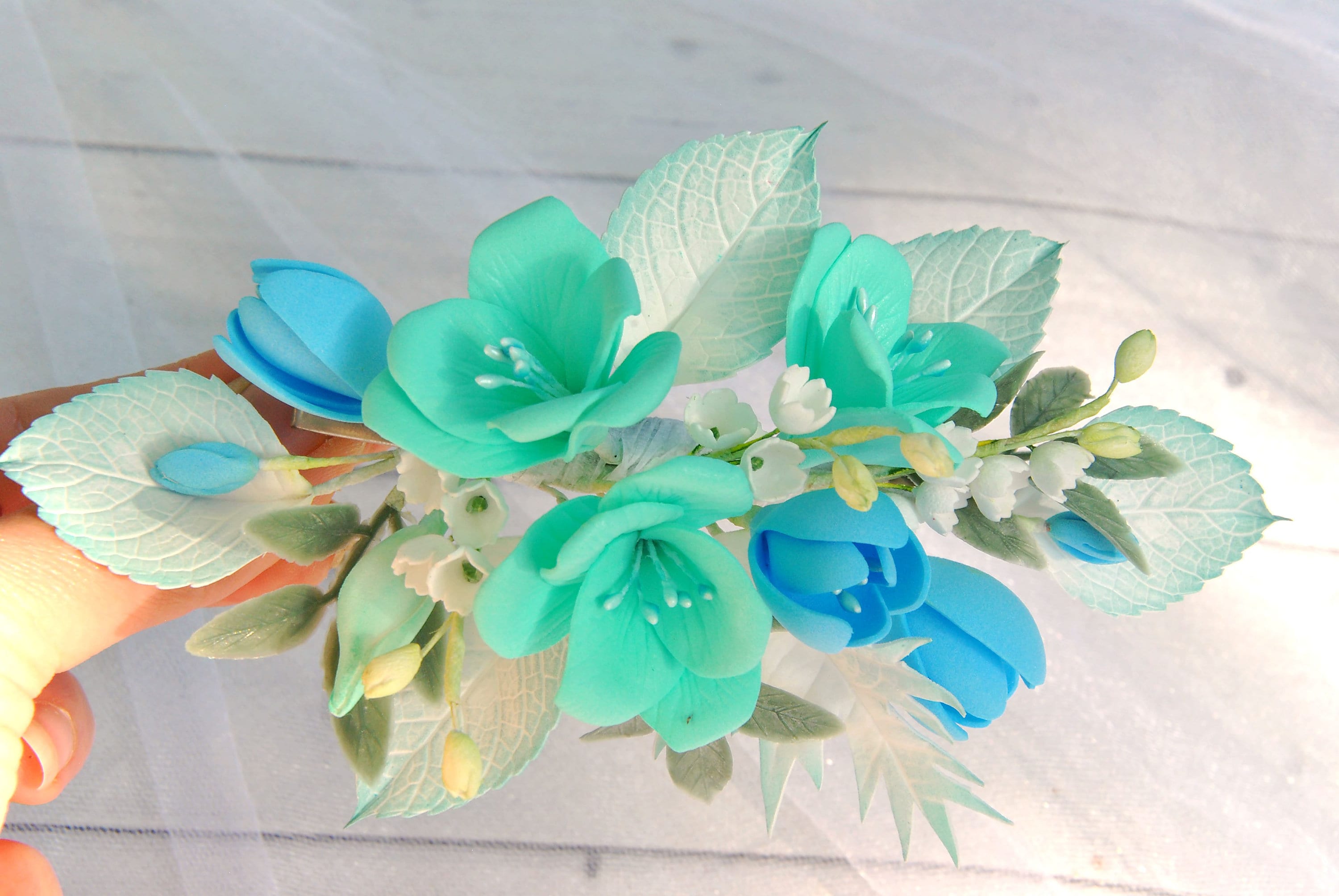 Turquoise Flower Hair Clip Aqua Blue Bridal Hair Piece Mint - Etsy