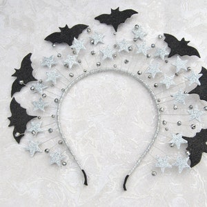 Halloween Crown Headband Bat Wing Headpiece Silver Star Crown Winged ...