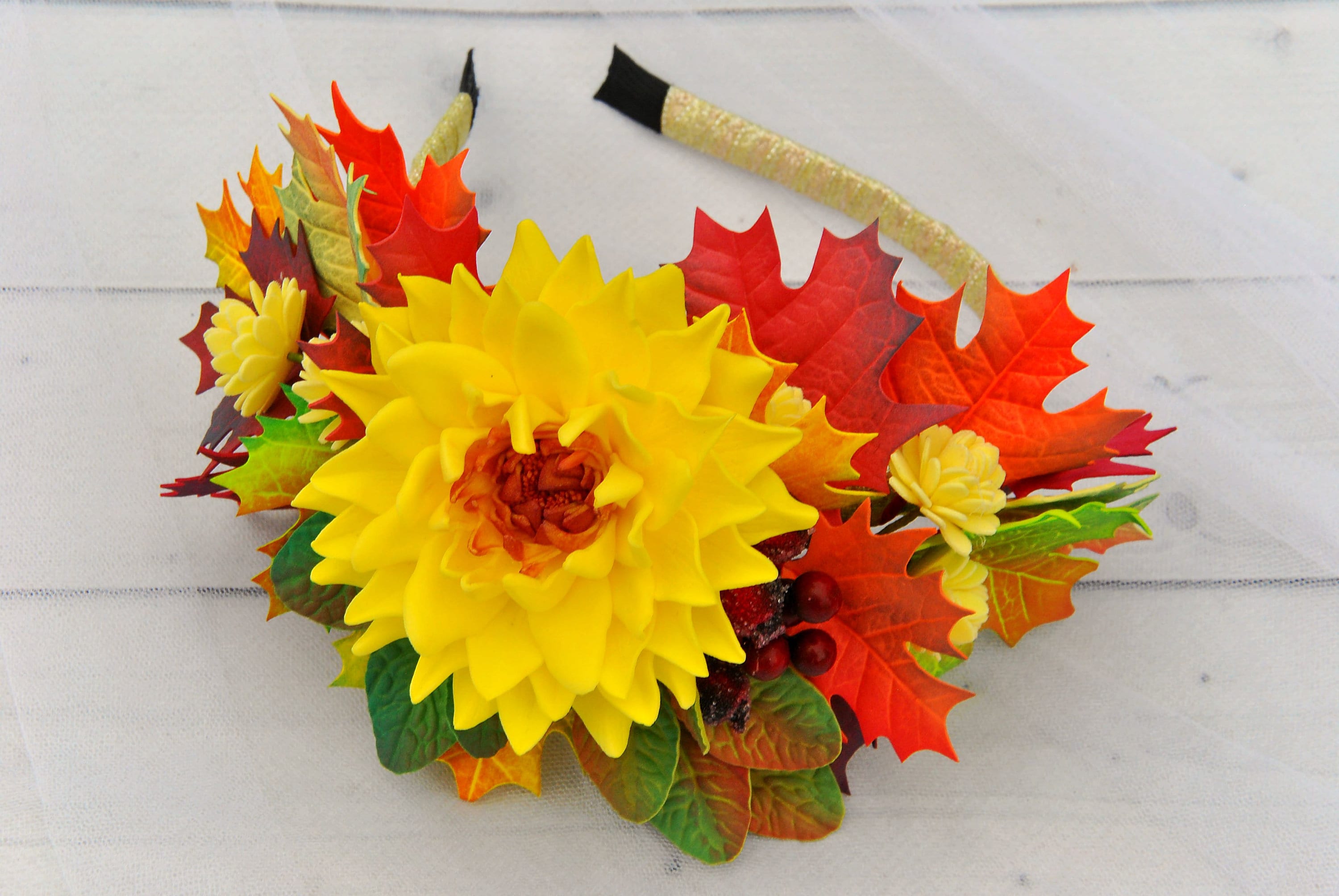Diadema de flores de otoño Tocado de corona de girasol Hojas | Etsy