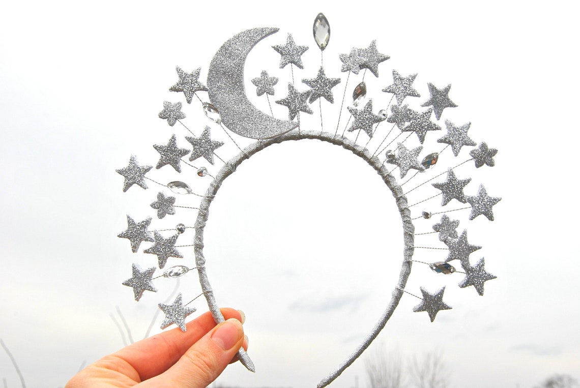 Moon Headpiece Star Crown Silver Woman Headband Celestial - Etsy