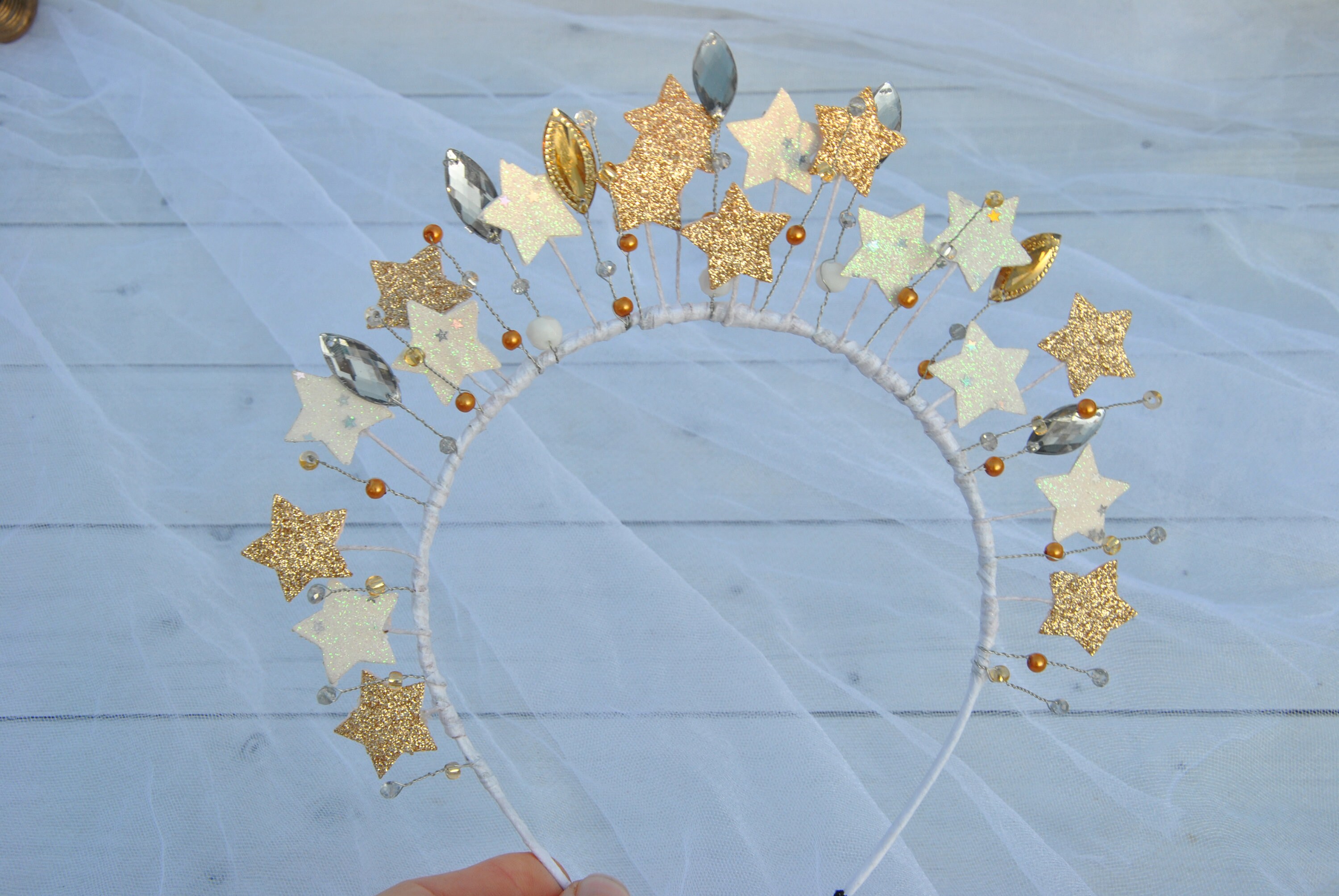 Star Halo Crown Silver Crystal Gold Stars Headpiece Celestial - Etsy