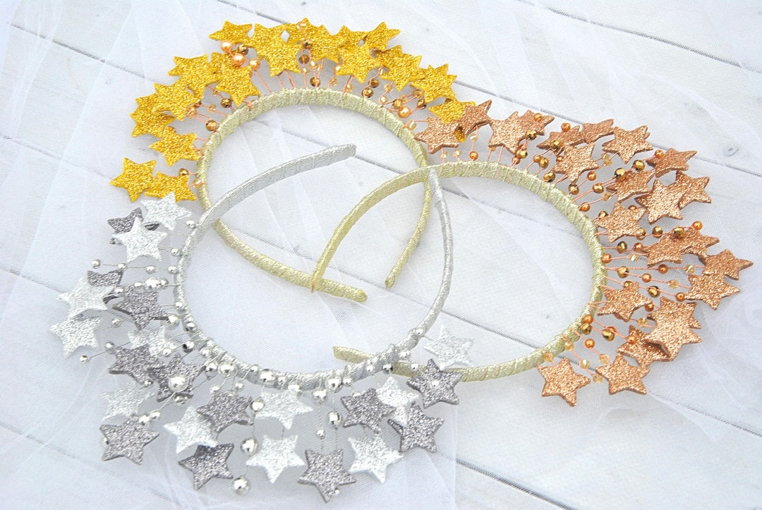 Star Headpiece Celestial Crown Headband Bright Gold Silver Headband ...