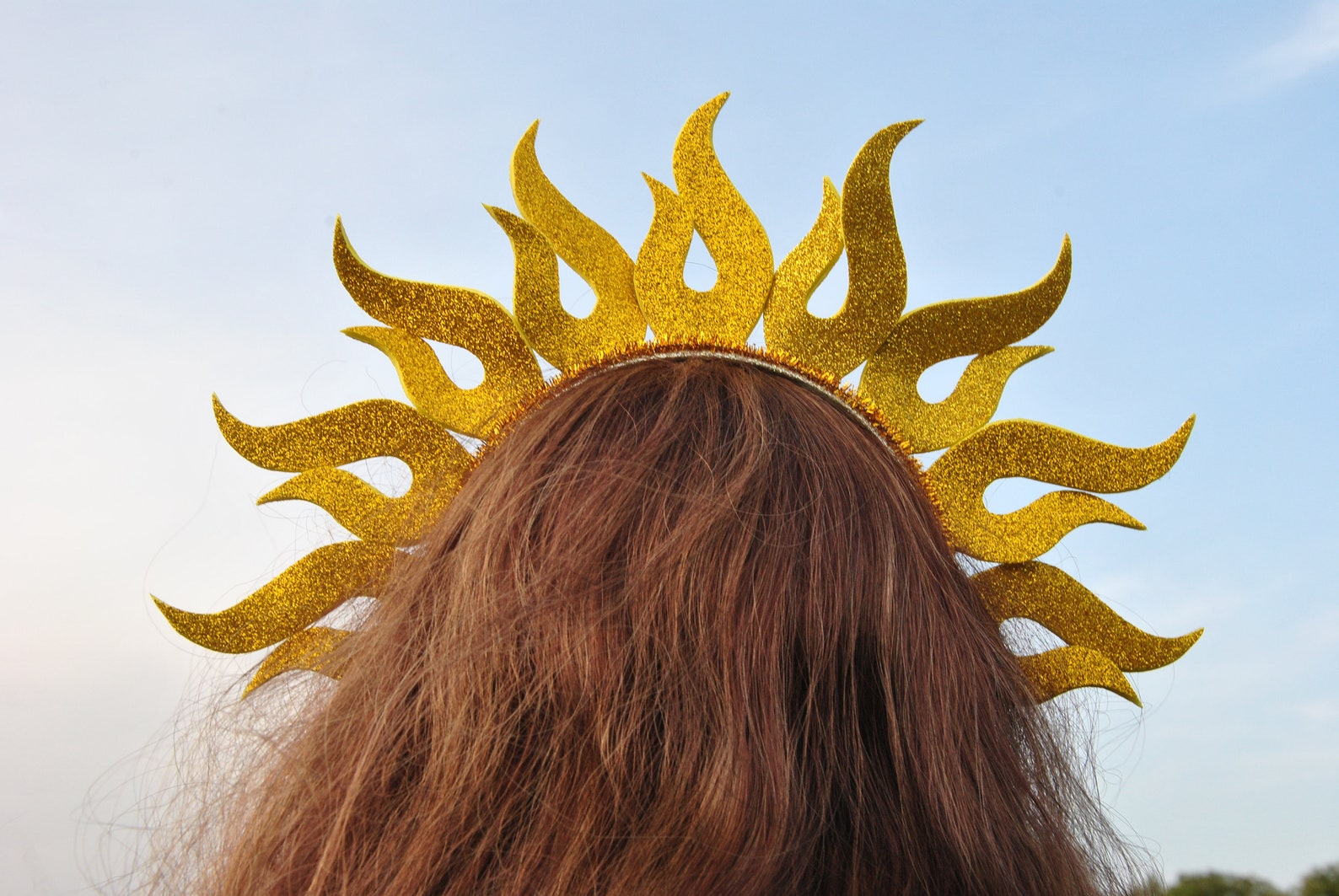 Gold sun crown headband Sun queen headpiece Festival sun halo | Etsy