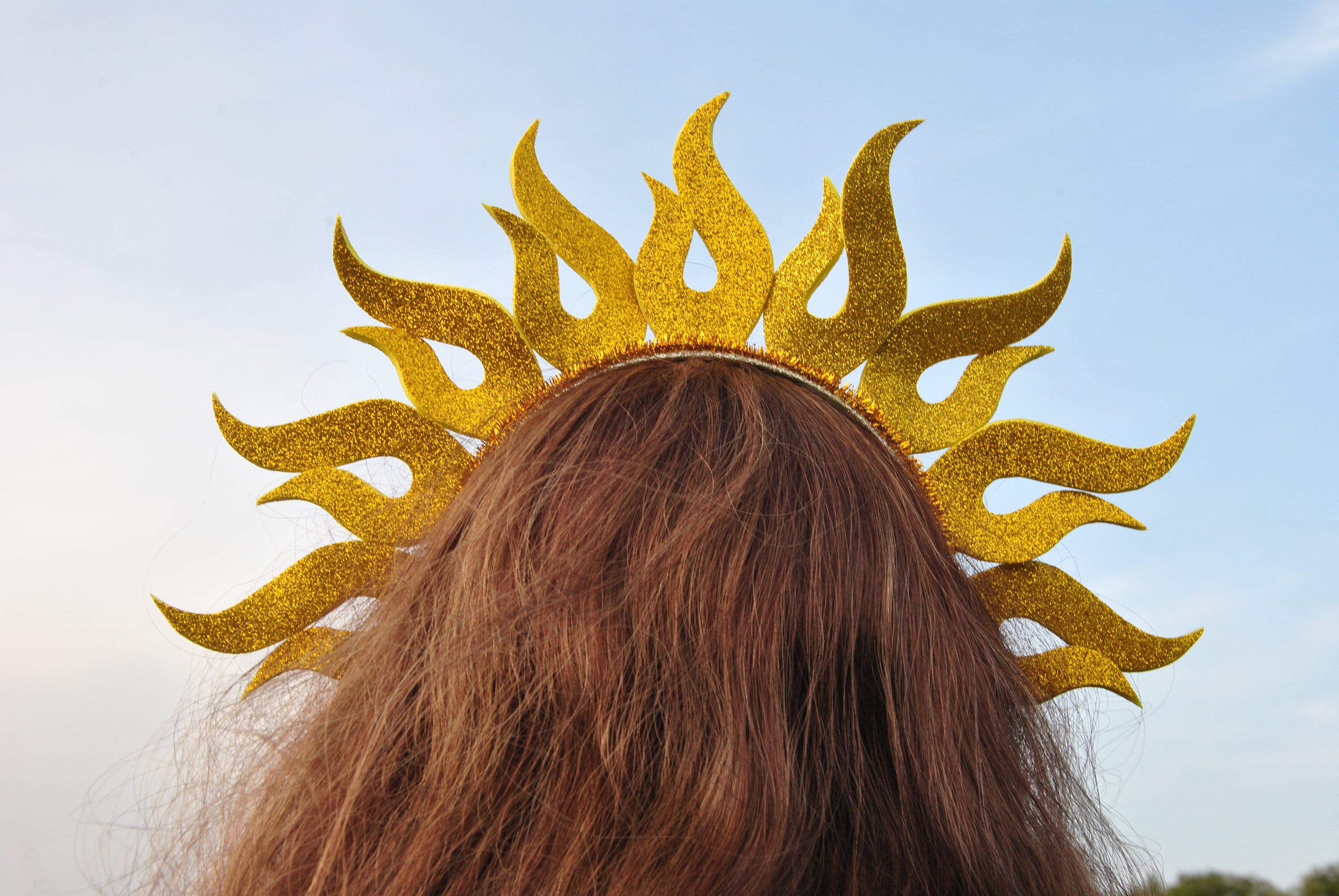 Gold sun crown headband Sun queen headpiece Festival sun halo | Etsy