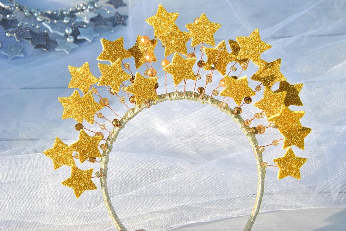 Star Headpiece Celestial Crown Headband Bright Gold Silver - Etsy