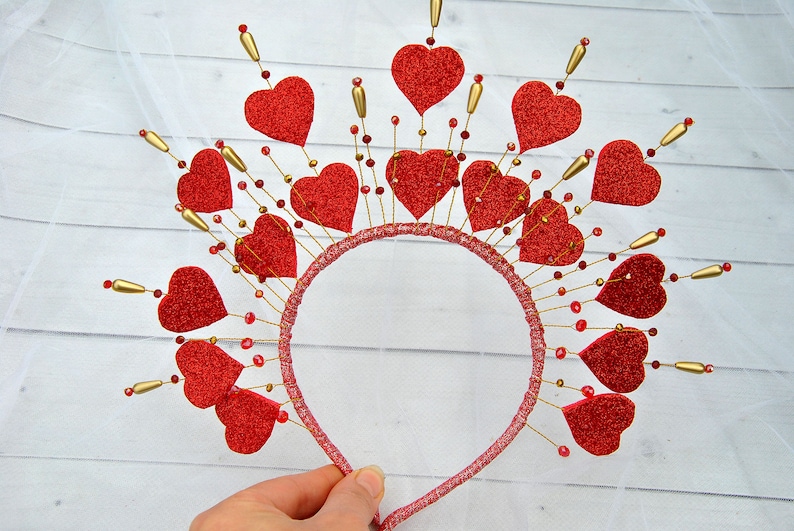 Queen of hearts crown Valentines headpiece red hearts headband | Etsy