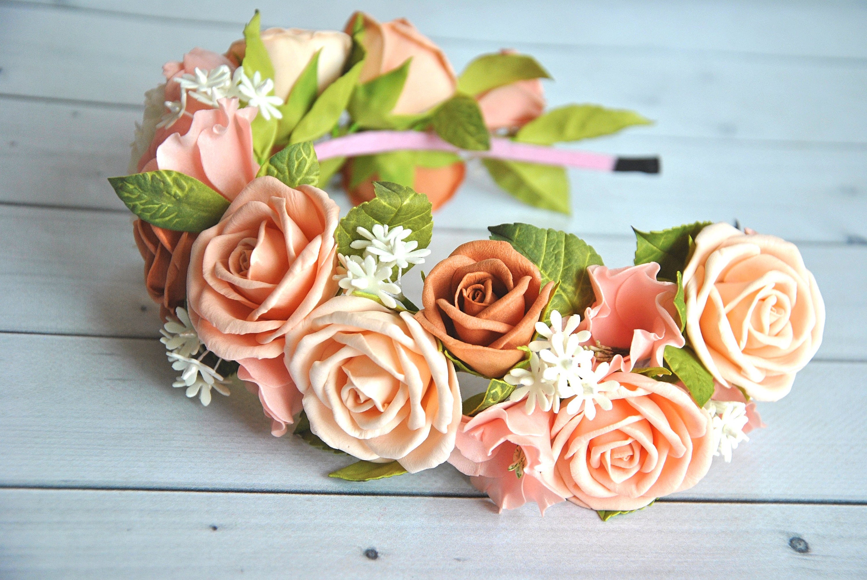 Flower Crown Coral Rust Wedding Hair Piece Coral Bridal - Etsy