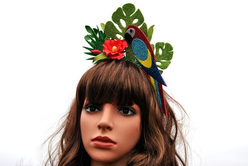 Parrot Headband Tropical Floral Headpiece Monstera Palm Leaves | Etsy