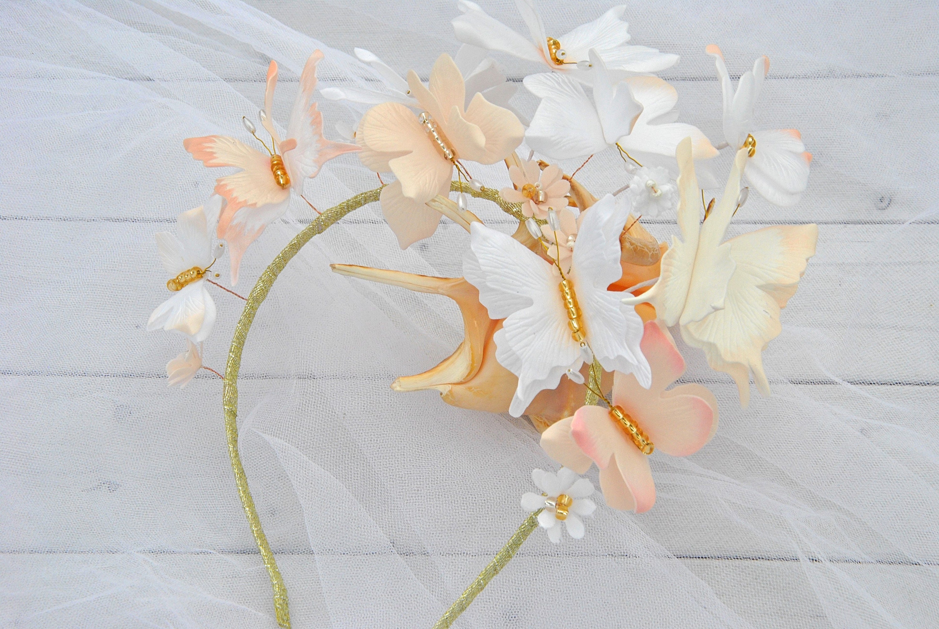 Butterfly Crown Headpiece Rose Gold Wedding Headband White | Etsy