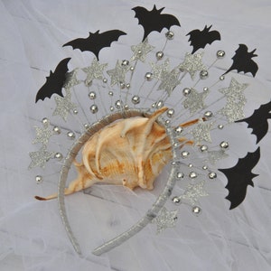 Halloween Crown Headband Bat Wing Headpiece Silver Star Crown Winged ...