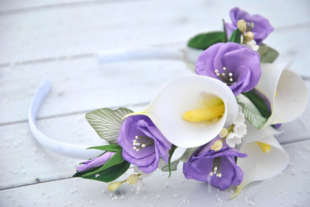 Calla Lily Headband Purple Flower Girl Crown Bridal Hair Piece - Etsy