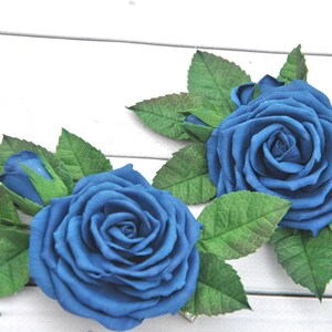 Blue Rose Flower Hair Clip for Women Royal Blue Bridal Hair | Etsy