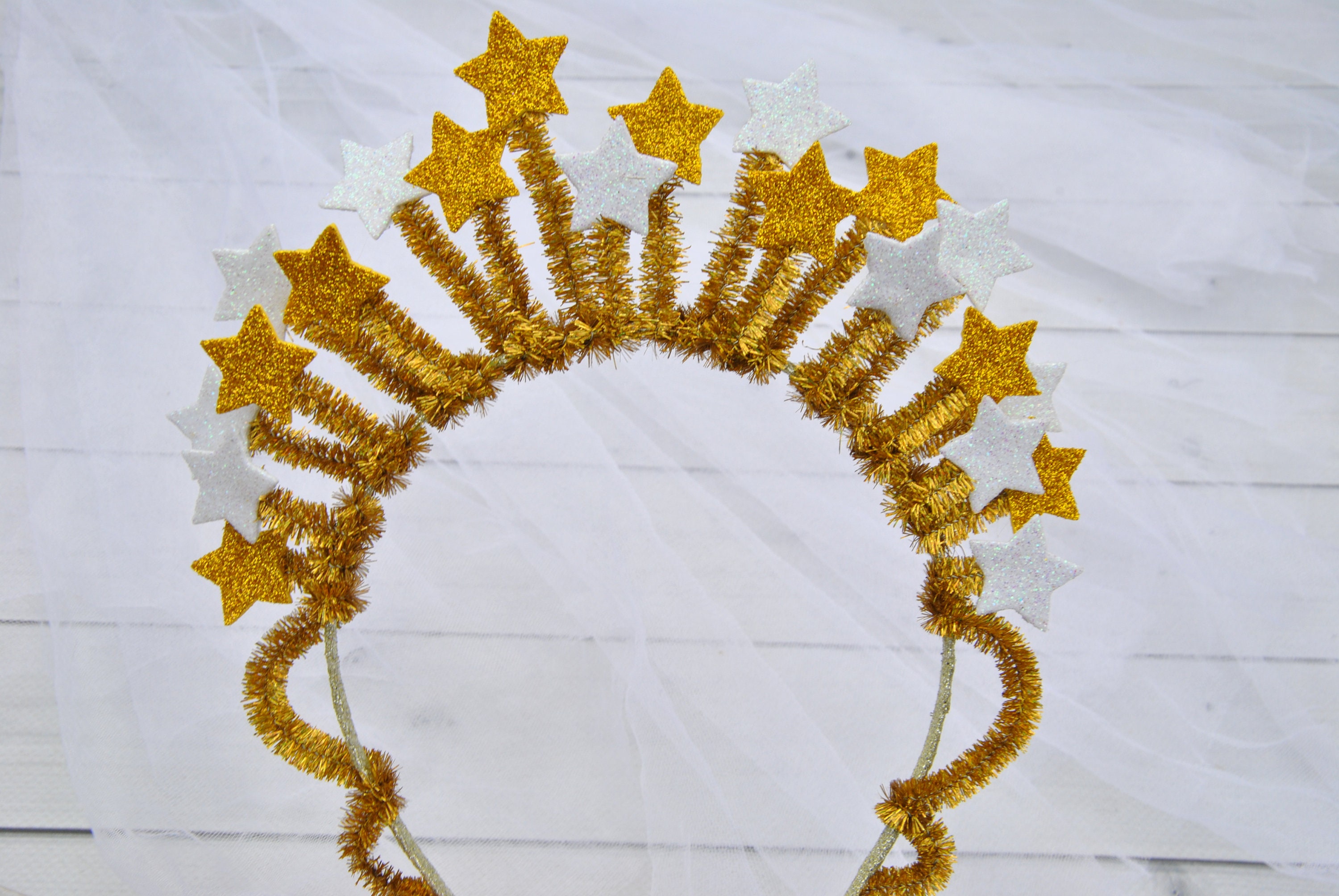 Christmas star headband Gold white stars headpiece Winter | Etsy