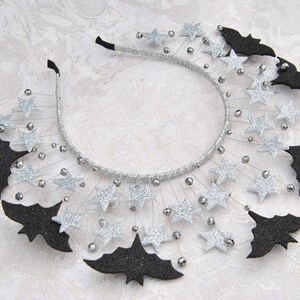 Halloween Crown Headband Bat Wing Headpiece Silver Star Crown Winged ...