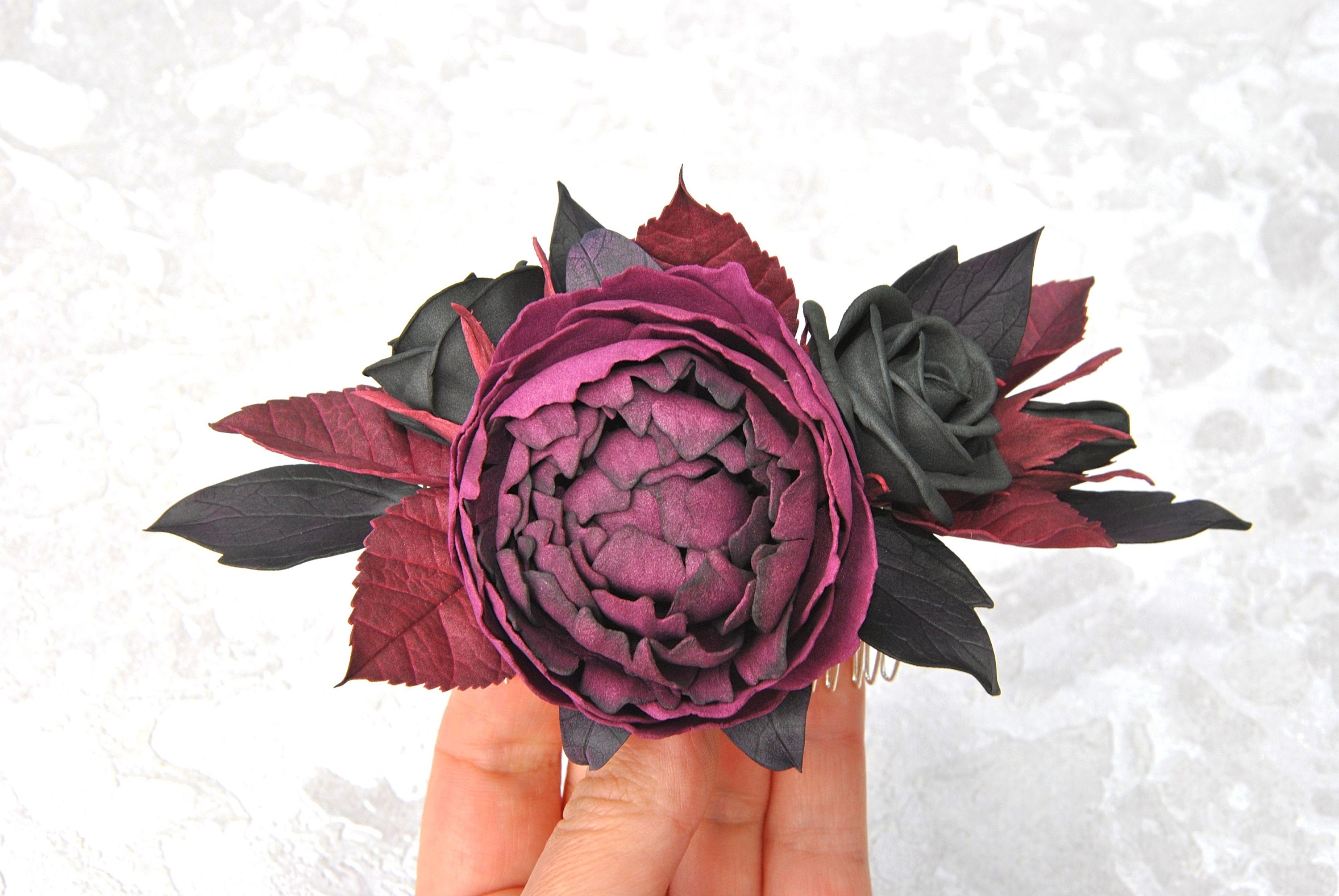 Gothic Hair Clip Wedding Goth Headpiece Black Burgundy Goth | Etsy