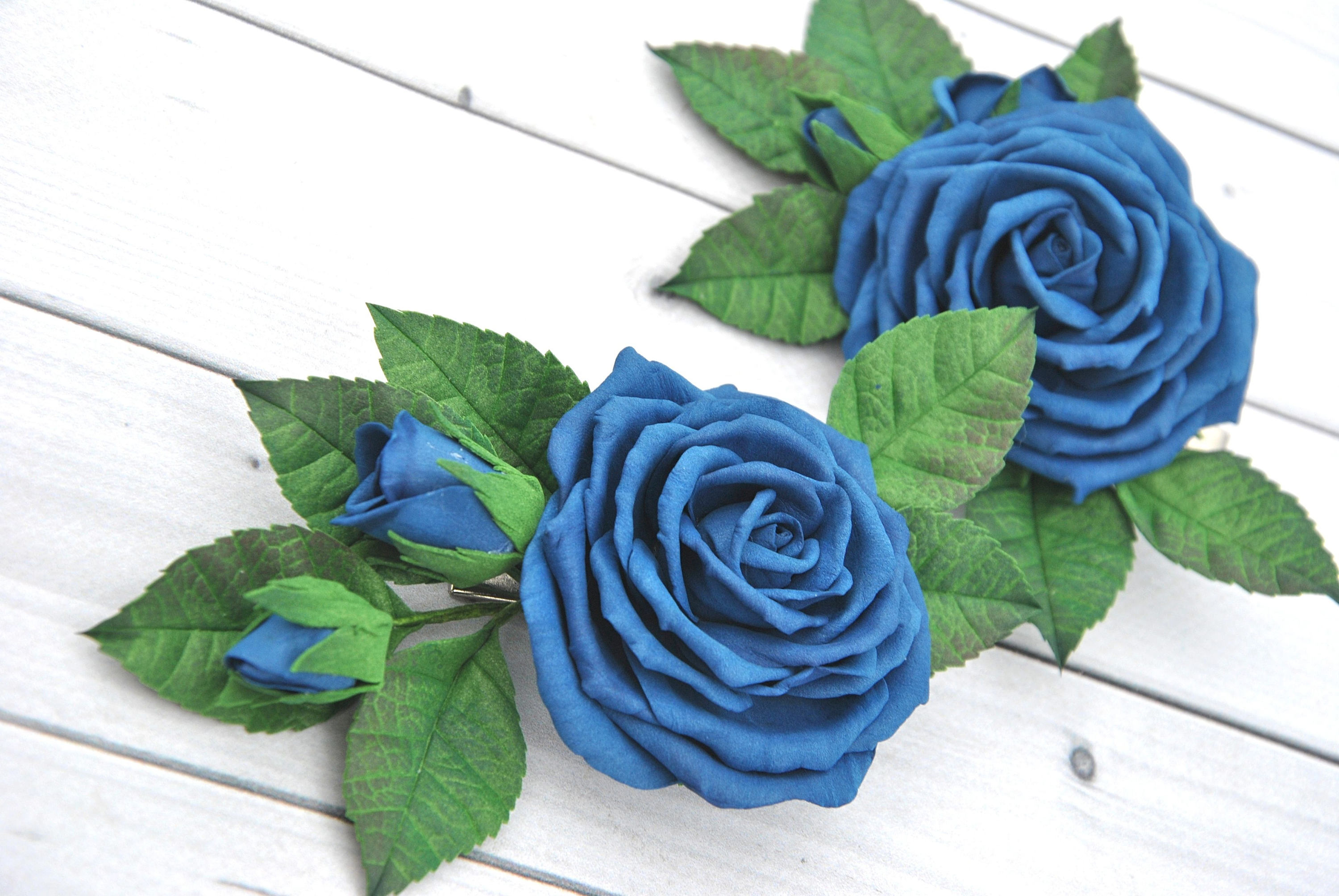 Blue Rose Flower Hair Clip for Women Royal Blue Bridal Hair | Etsy