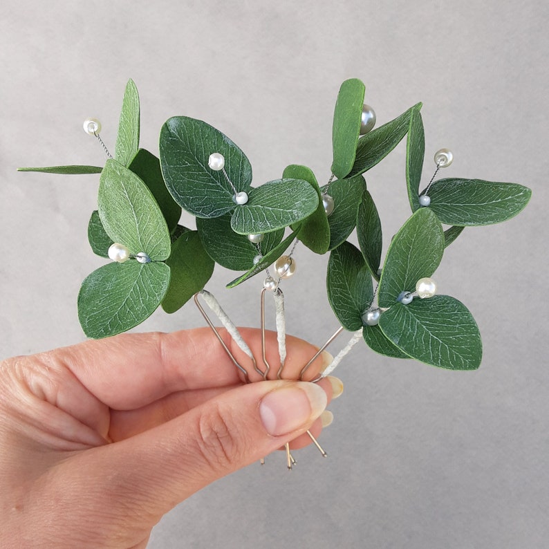 Eucalyptus Hair Pins Bridal Hair Piece Pearl Greenery | Etsy
