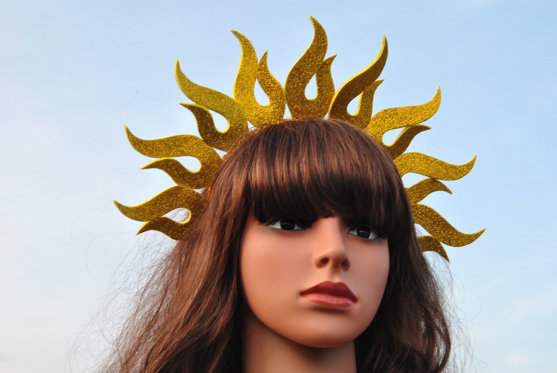 Gold sun crown headband Sun queen headpiece Festival sun halo | Etsy